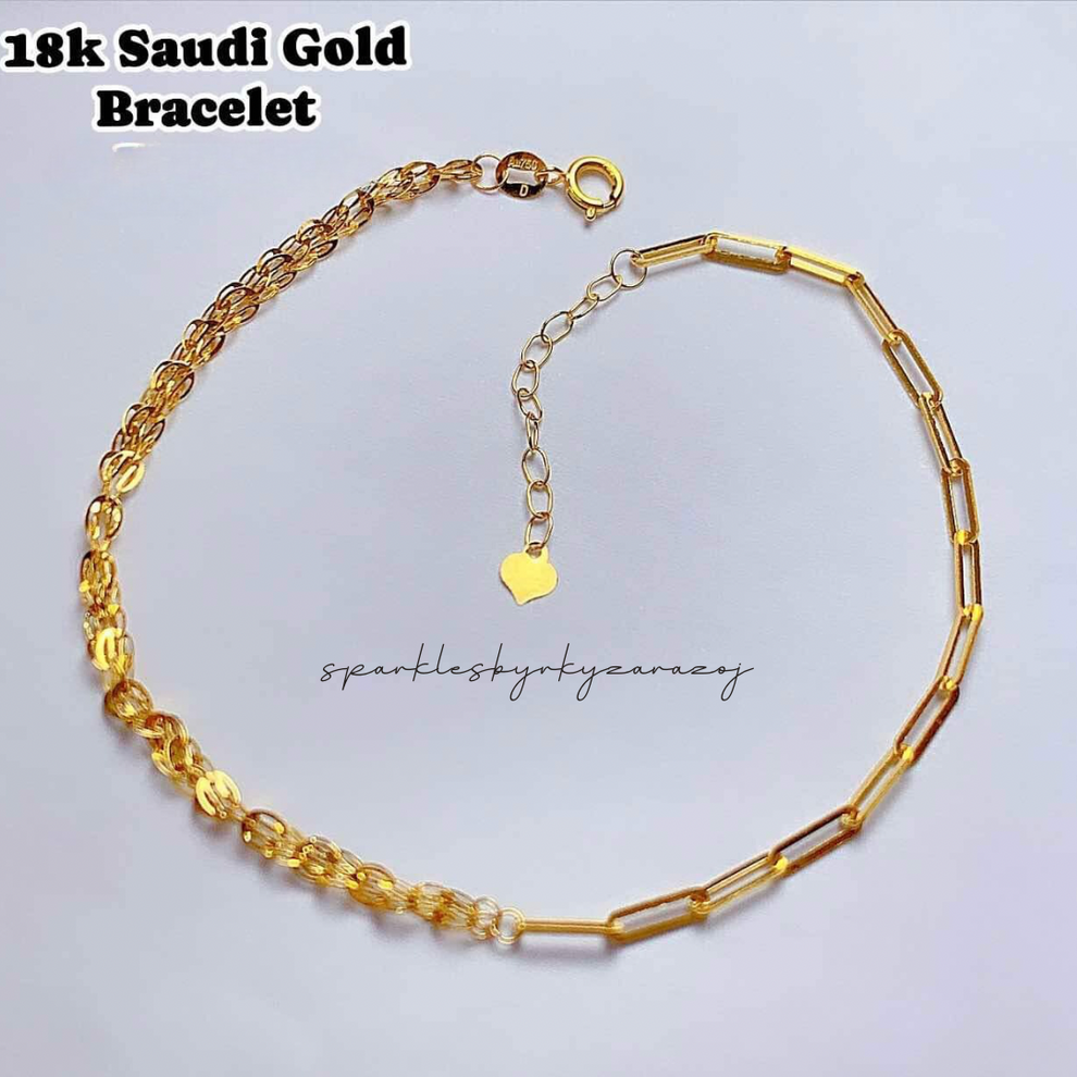 18k Saudi Gold Half Palay Half Paperclip Bracelet – Sparkles.ph