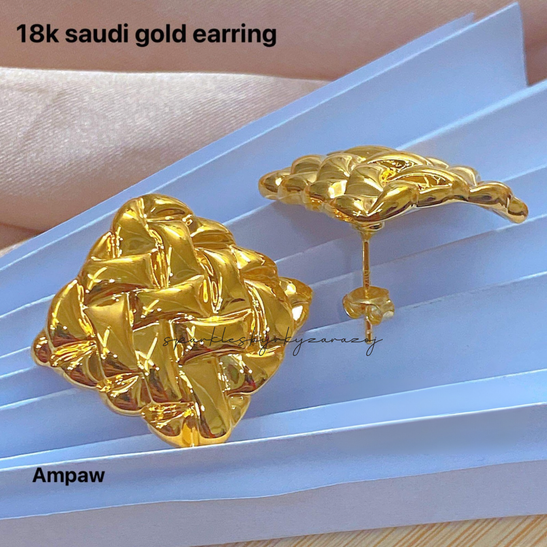 Gold Banig Style Earrings Ampaw 18k Saudi Gold – Sparkles PH
