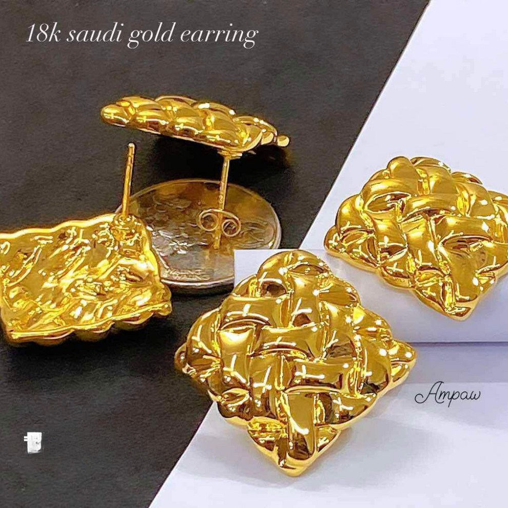 Golden Banig Style Earrings Ampaw 18k Saudi Gold – Sparkles PH