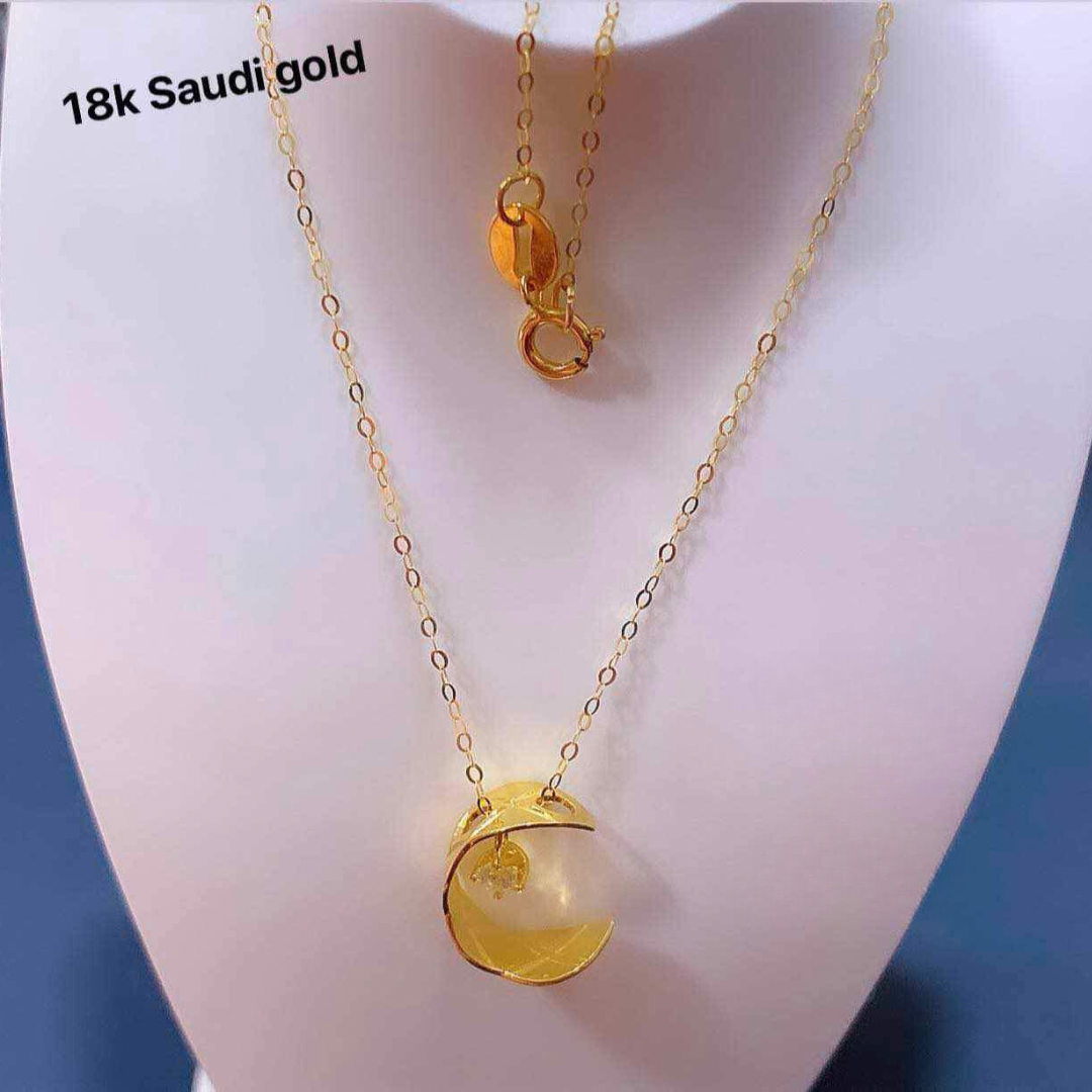 Centered Stone Necklace Solid 18k Saudi Gold – Sparkles PH