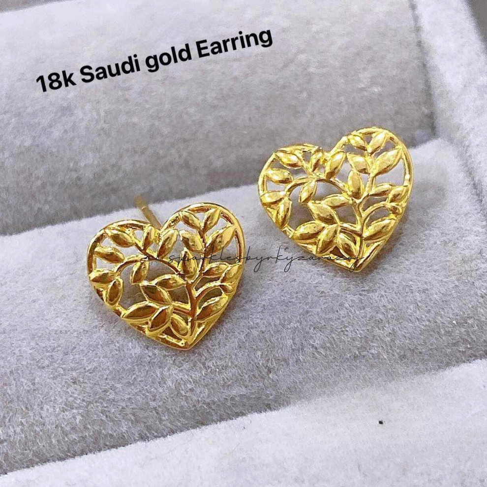 18k Saudi Gold Leaf Heart Earring – Sparkles.ph