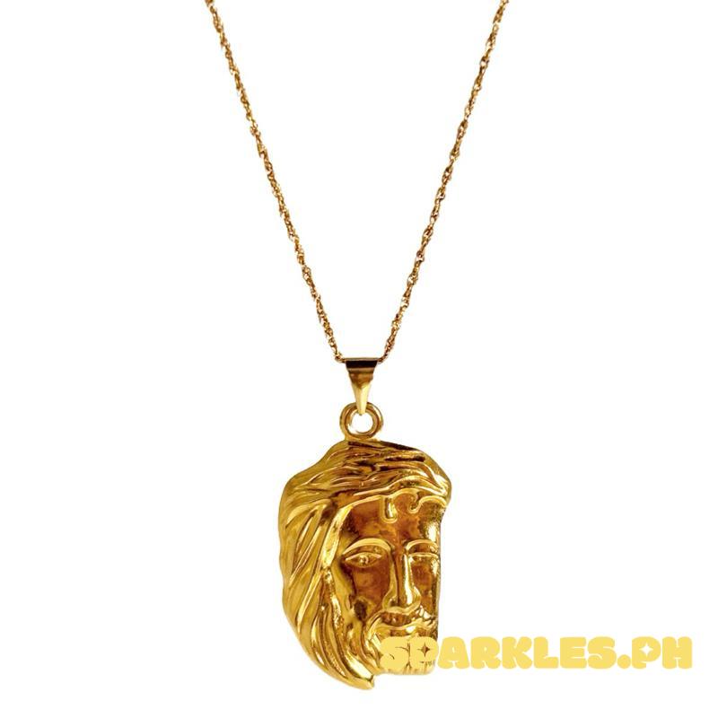 18k Saudi Gold Set Jesus Face V2 + Rope Chain 22” – Sparkles PH
