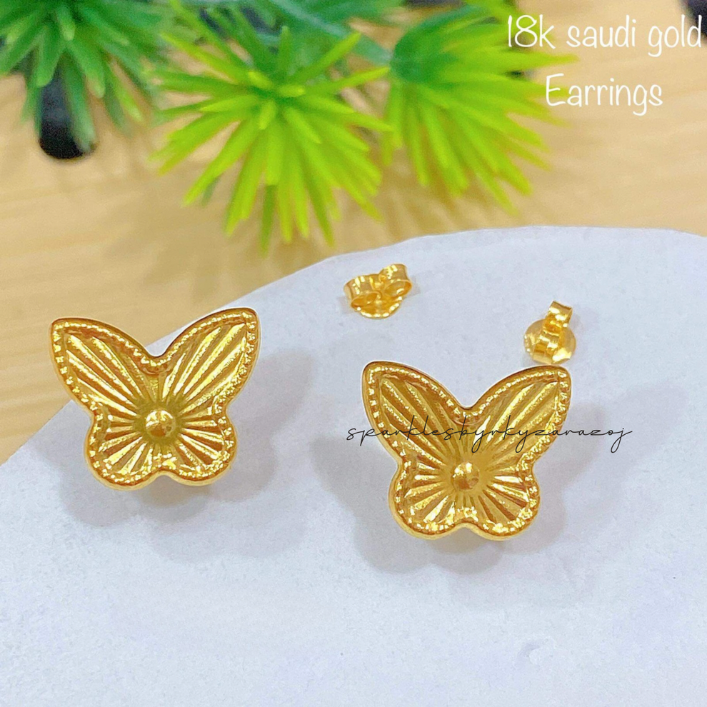 Dainty Butterfly Earrings 18k Saudi Gold – Sparkles PH