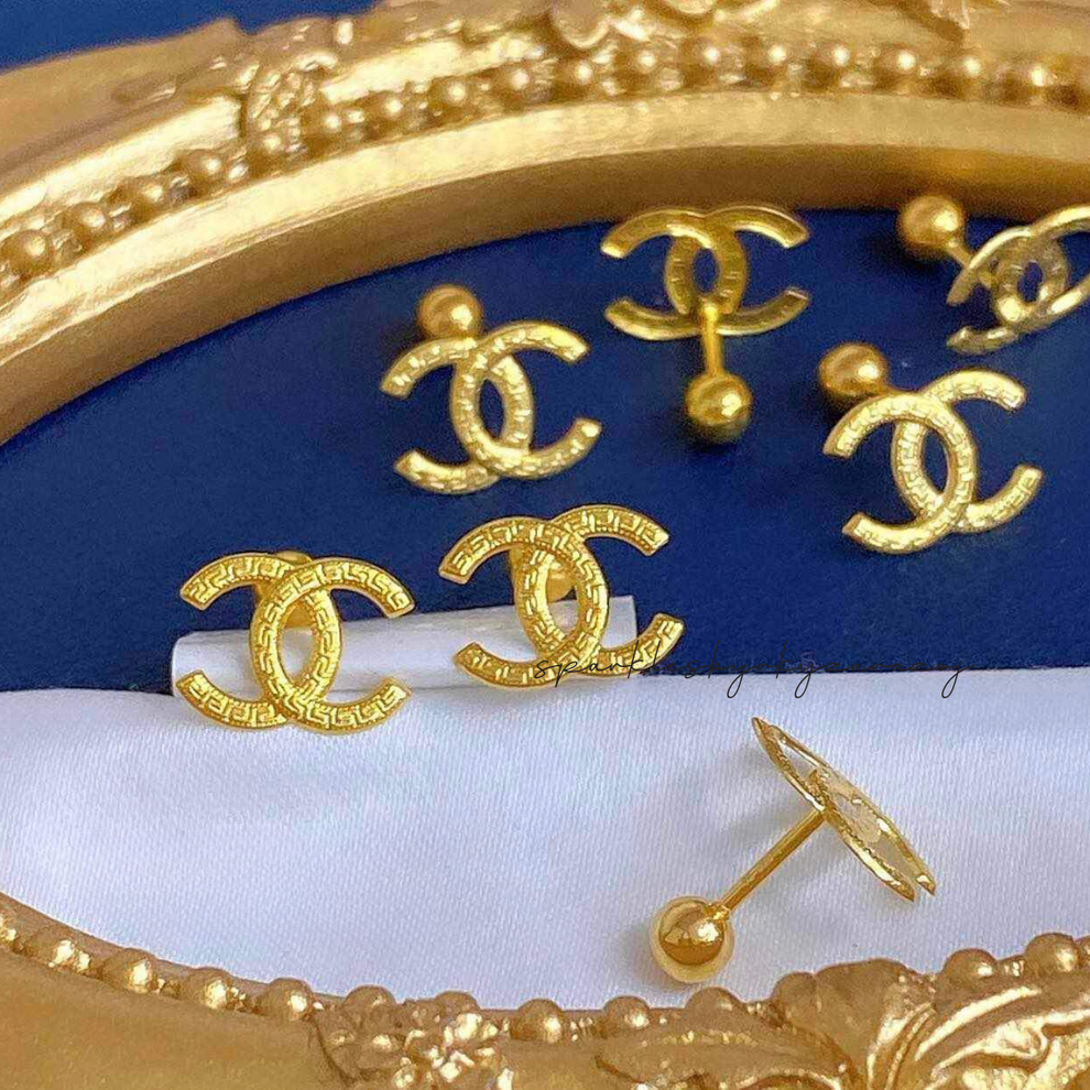 Double CC earrings solid 18k saudi gold – Sparkles PH