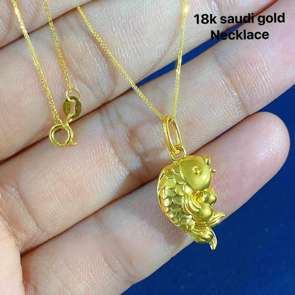 Set Koi Foxtail Chain & Pendant Ampaw 18k Saudi Gold – Sparkles PH