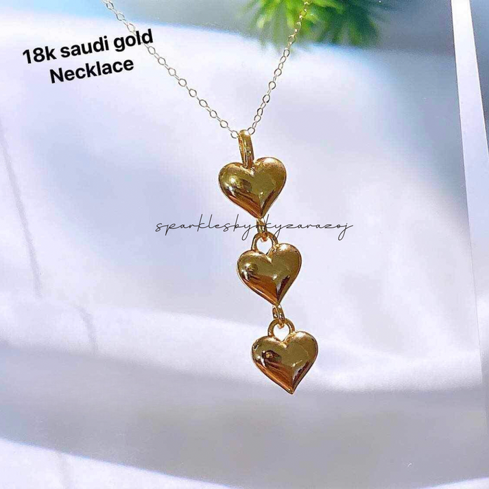 Set Golden Triple Heart Chain & Pendant Ampaw 18k Saudi Gold – Sparkles.ph